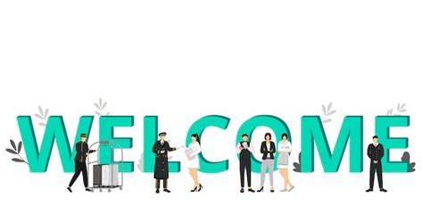 호텔 컬러 일러스트에 오신 것을 환영합니다 환대 사업 숙박 서비스 홀 포터 도어맨 리조트 매니저 화이트에 근무 직원