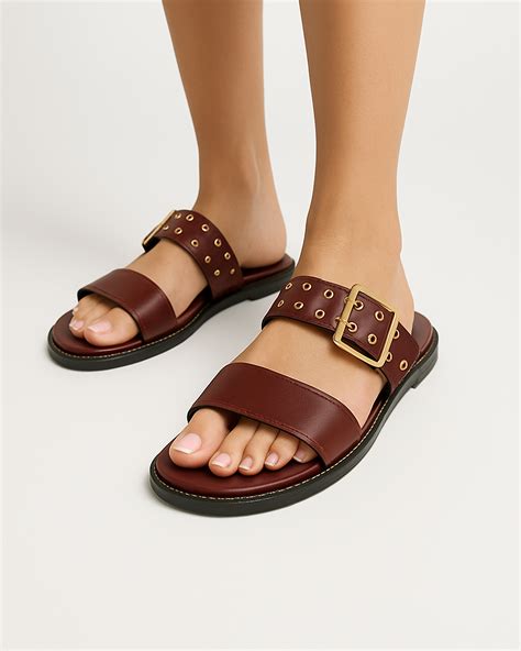 Taylor Swift Two Strap Sliders Maroon Imperfecto