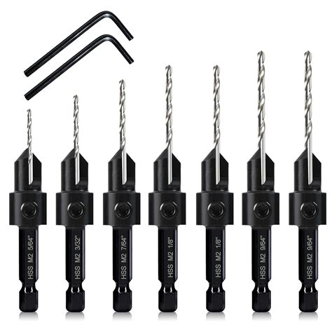 DKIBBITH 7 Pcs M2 Countersink Drill Bit Set, 3in1 Wood Pilot Bits ...