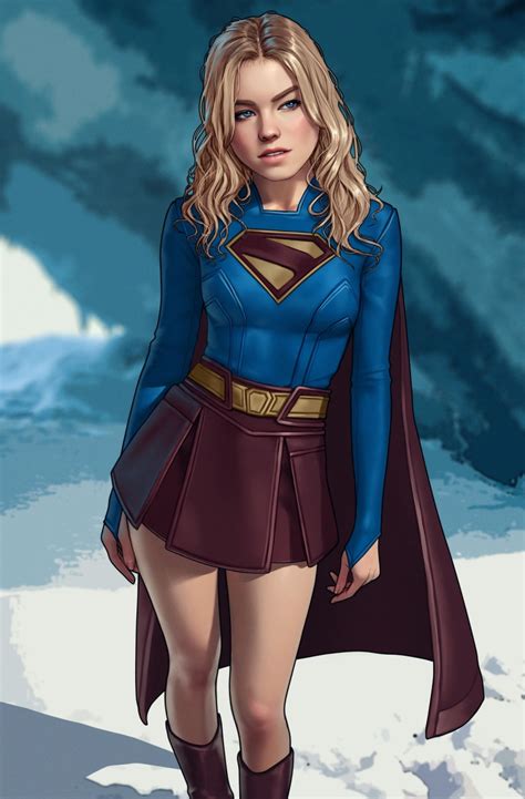 Supergirl Stands Confidently In Her Iconic Blue Suit Against A Dramatic Sky Supergirl Stands