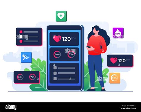 Digital Health Concept Flat Illustration Vector Template Monitoring Heart Rate In A Smartphone