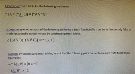 1 Construct Truth Table For The Following Sentences
