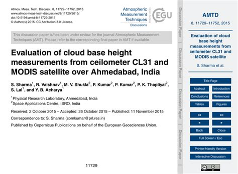 Pdf Evaluation Of Cloud Base Height Measurements From Ceilometer Cl31 And Modis Satellite Over