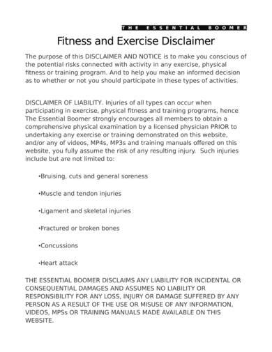 Free 9 Sample Health And Fitness Disclaimers In Pdf