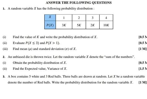 Solved ANSWER THE FOLLOWING QUESTIONS A Random Variable X Chegg Com