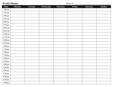 Weekly Time Calendar Printable