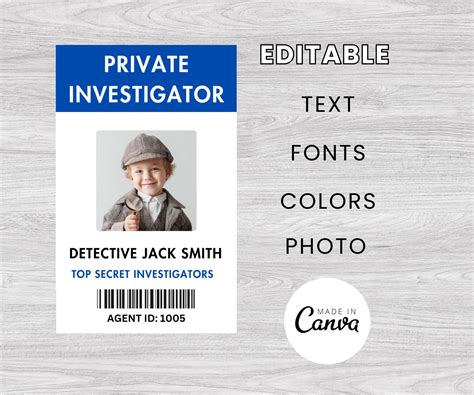 Printable Detective Id Name Badge Private Investigator Halloween