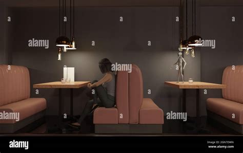 3d Illustration Of A Small In Stature Alien On A Table In A Restaurant