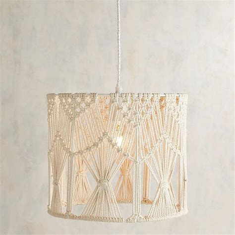 Cream Woven Macrame Drum Pendant Light