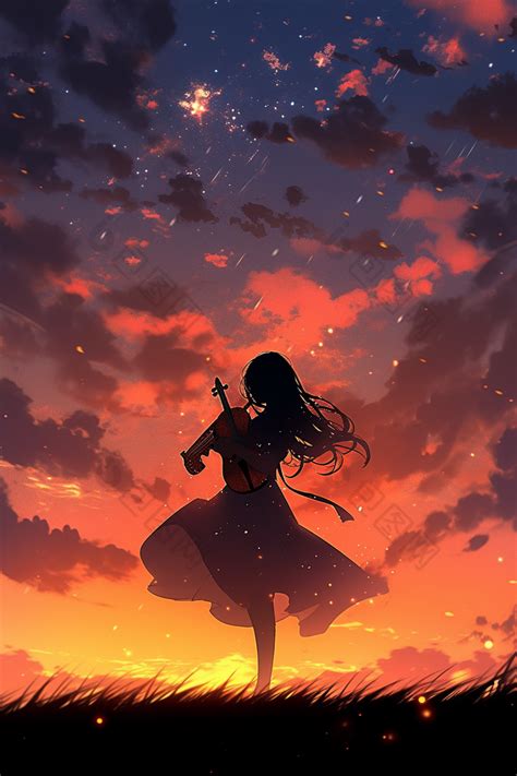 梦幻星空女孩夜曲插画图片 包图网