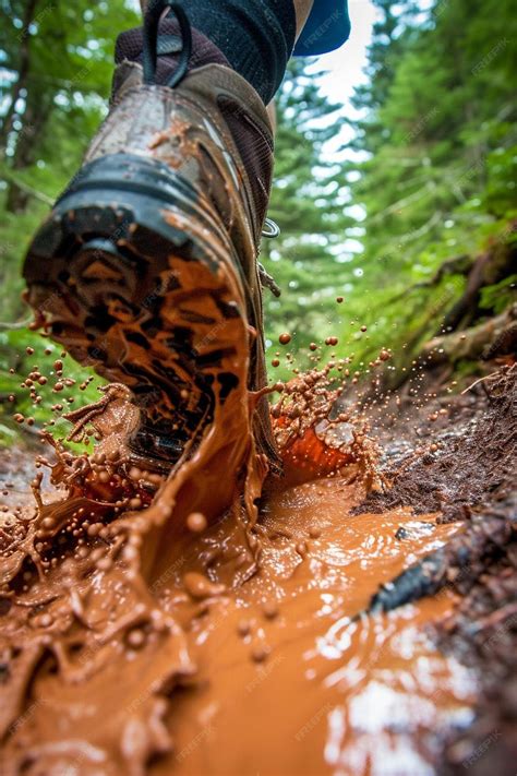 Premium Photo A Person Walking Through A Mud Puddle In The Woods