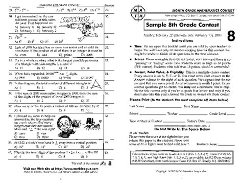 8th Grade Mathematics Booklet Worksheet For 8th Grade Lesson Planet