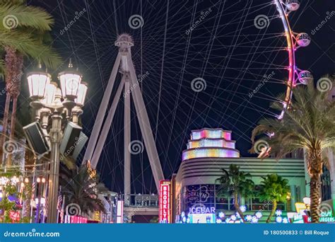 High Roller Ferris Wheel And The Las Vegas Strip During Night Las