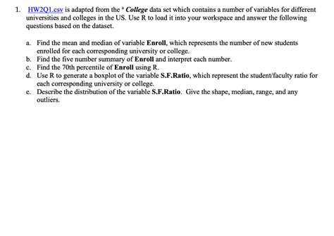 HW Q Csv Is Adapted From The A College Data Set Chegg
