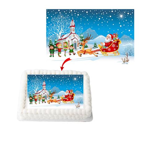 Christmas A4 Rectangle Birthday Cake Topper Decoration Images Happy Party Edible Cake Topper