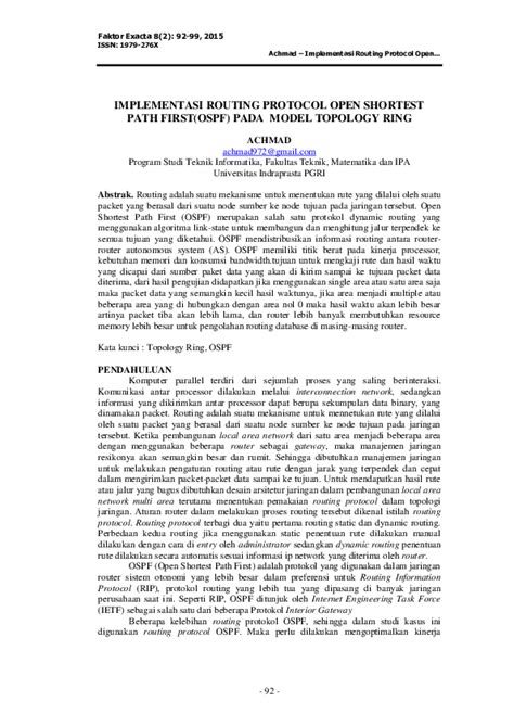 Pdf Implementasi Routing Protocol Open Shortest Path Firstospf Pada Model Topology Ring