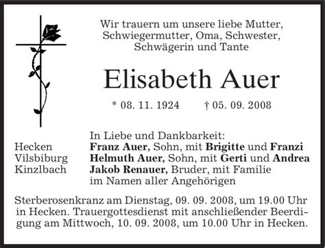 Traueranzeigen Von Elisabeth Auer Trauermerkurde