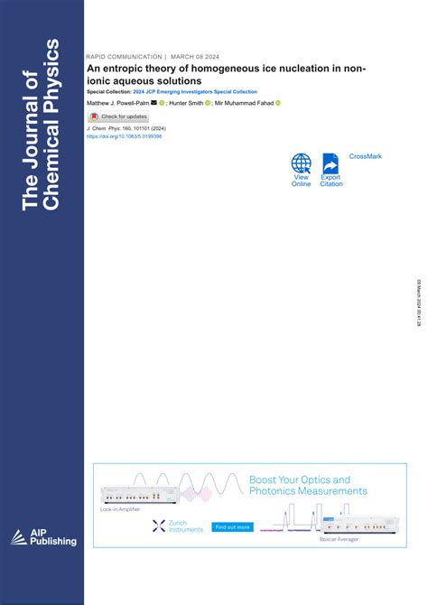 Pdf An Entropic Theory Of Homogeneous Ice Nucleation In Non Ionic Aqueous Solutions