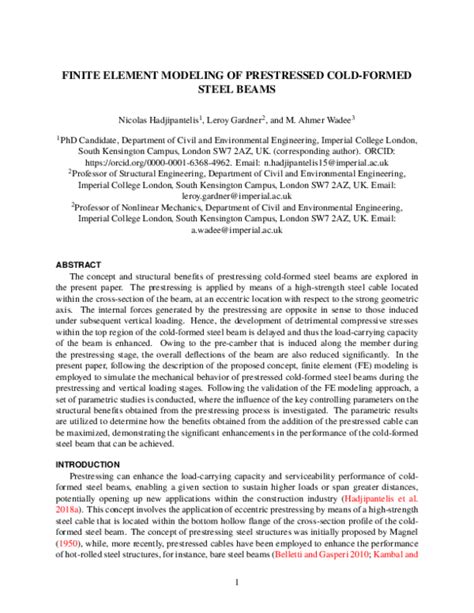 Pdf Finite Element Modeling Of Prestressed Cold Formed Steel Beams