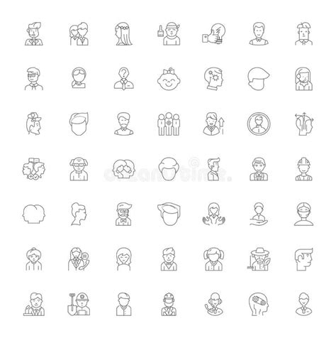 Characters Linear Icons Signs Symbols Vector Line Illustration Set 向量
