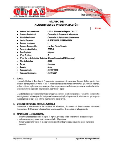 Ds1an Algoritmo De Programación Pdf Algoritmos Programación De