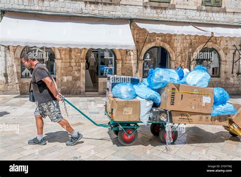 Dubrovnik Croatiaold Town Stari Grad Ragusa Walled Citystradun Placa Main Streetman Worker