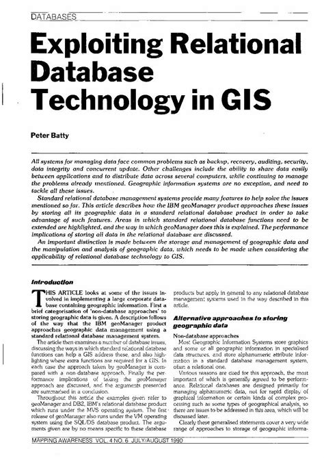 Pdf Databases Exploiting Relational Database Technology In Gis
