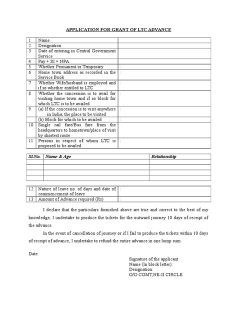 Ltc Advance Grant Application Form Pdf