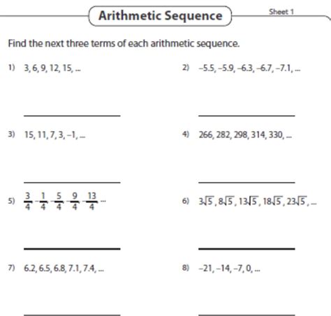 Solved Arithmetic Sequence Sheet 1 Find The Next Three Terms Of Each
