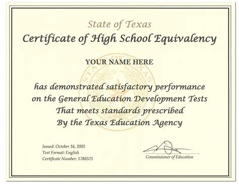 Texas Ged Certificate Template