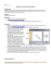 Coulombs Law Activity Docx Name Coulombs Law Computer Simulation Background Coulombs Law