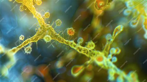 Microscopic View Of Yellow And Green Algae Branching Under A Microscope Premium Ai Generated Image