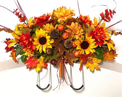 Headstone Saddle Cemetery Flowers Arrangement Fall Autumn Decoration