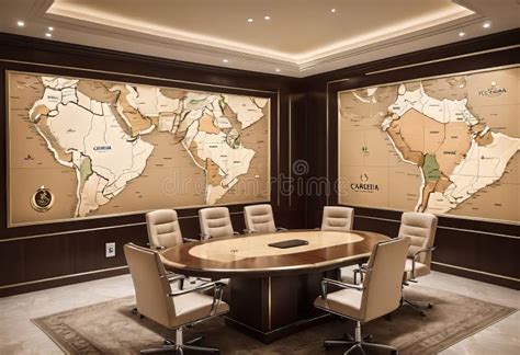 Vip Meeting Room Decorative Wall With A 3d Map Of The World In Beige