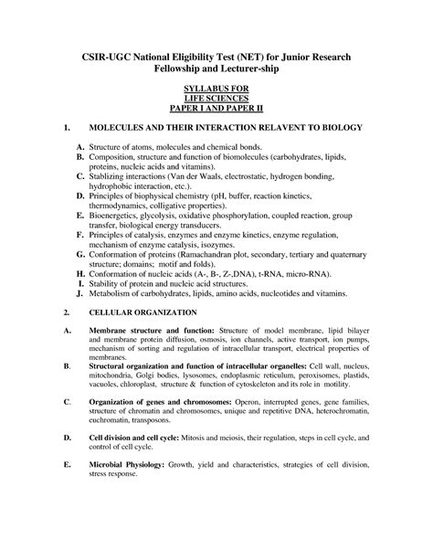 Csir Net Life Sciences Syllabus CSIR UGC National Eligibility Test NET For Junior