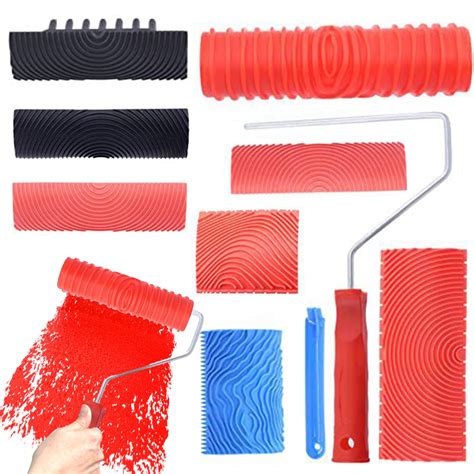 벽 텍스처 롤러 모조 나뭇결 패턴 페인트 디자인 브러시 아트 엠보싱 Diy 벽화 도구 홈 데코 1 세트