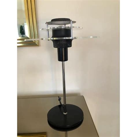 Vintage 1980s Modernist Space Age Black Metal And Plexiglass Desk Table