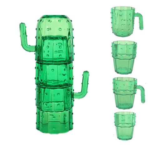 Cactus Shaped Acrylic Cup Set Unique Plastic Ps San Ms Drinkware Set Of