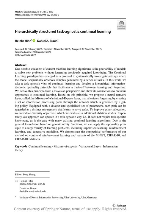 Pdf Hierarchically Structured Task Agnostic Continual Learning
