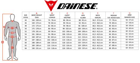 Dainese Motorcycle Jacket Size Chart