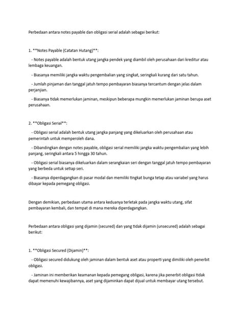 Perbedaan Antara Notes Payable Dan Obligasi Serial Adalah Sebagai Berikut Pdf