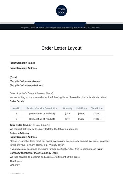 Order Letter Format