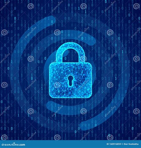 polygonal lock on binary code background protection concept of digital