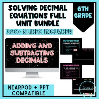 Decimal Equations BUNDLE Adding Subtracting Multiplying Dividing Decimals