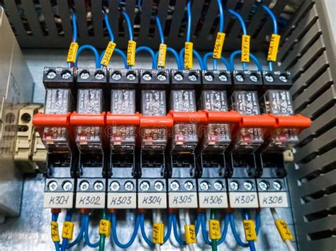 Row Of Relays Installed In Electrical Cabinet Of Automation System In Industrial Plant Editorial