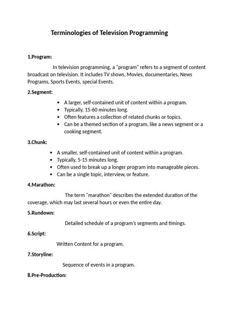 Terminologies Of Television Programming Final Docs Pdf Information