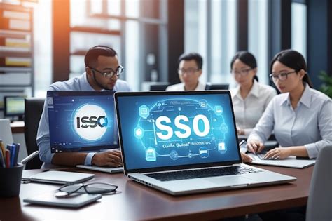 Premium Ai Image Business People Engaged In Laptops Navigating Iso Standards And Ensuring