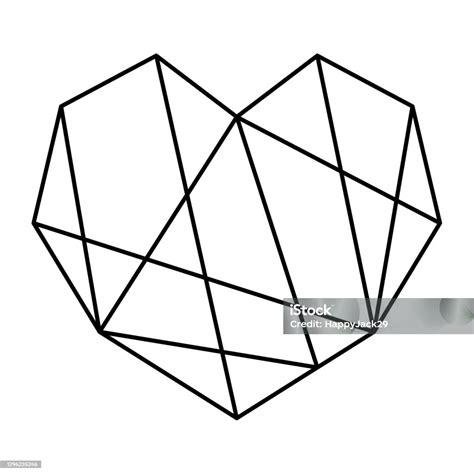 기하학적 심장 모양 벡터 일러스트레이션 사랑의 상징 간단한 선형 아이콘 발렌타인 데이 또는 결혼식 장식 요소 개념에 대한 스톡