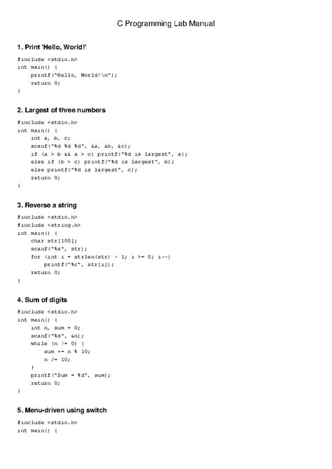 C Programming Lab Manual With Code C Programming Lab Manual 1 Print