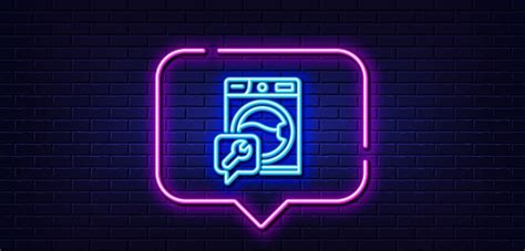 스패너 도구 라인 아이콘입니다 세탁기 수리 서비스 표시 네온 불빛 말풍선 벡터 3차원 형태에 대한 스톡 벡터 아트 및 기타 이미지 3차원 형태 건설 기계류 고급